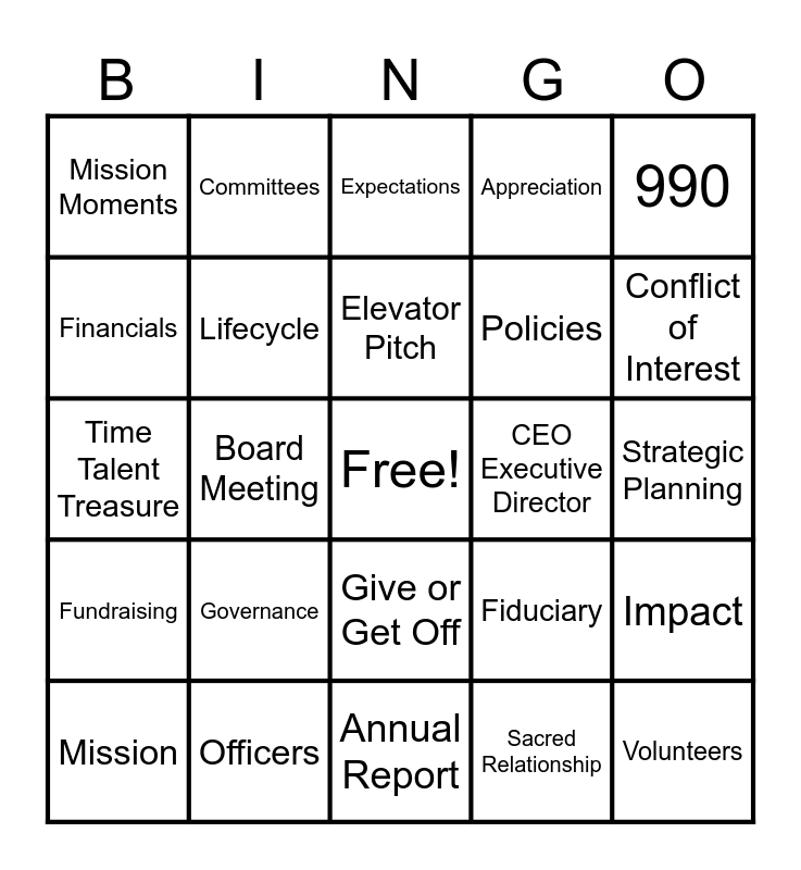 Nonprofit Board Bingo - Updated Bingo Card