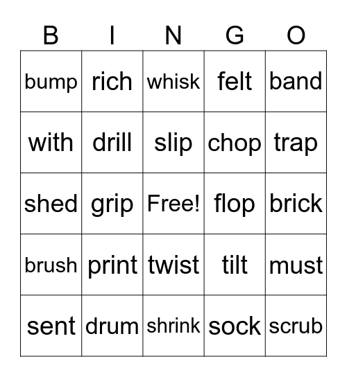 Blends/Digraphs Bingo Card