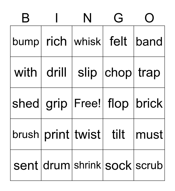 Blends/Digraphs Bingo Card