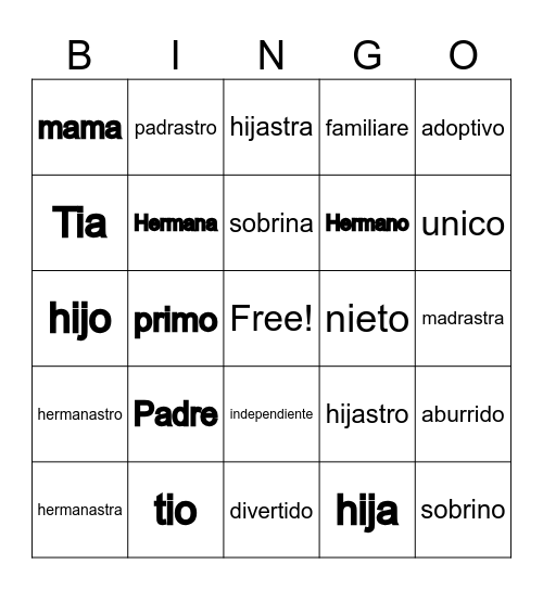 La Familia Bingo Card