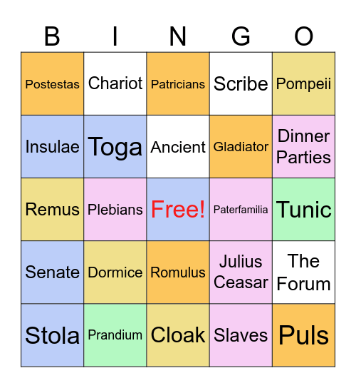 Ancient Roman Bingo Card
