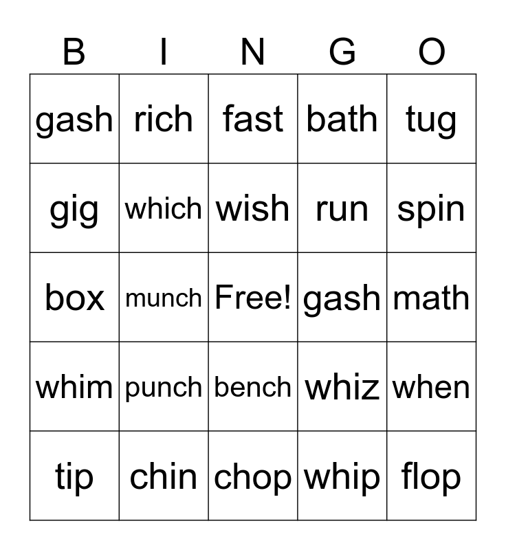 -ch, -wh words BINGO Card