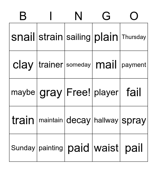 Lesson 84 ( AI AY ) Bingo Card