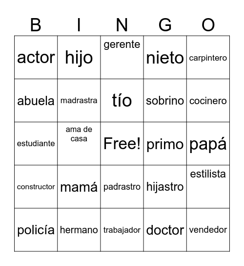 La Familia Bingo Card