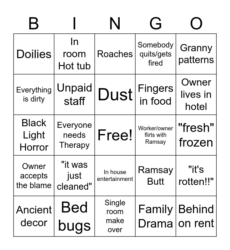 OT's Hotel Hell Bingo Card