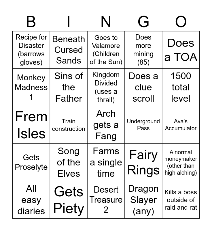arch osrs Bingo Card