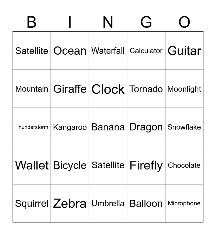 try craft Bingo Card