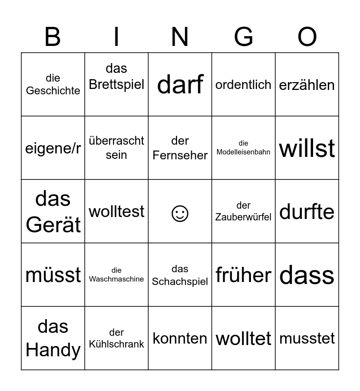 Lektion 5 Bingo Card