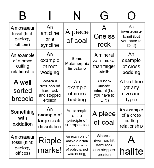 Geology Scavenger Bingo! Bingo Card