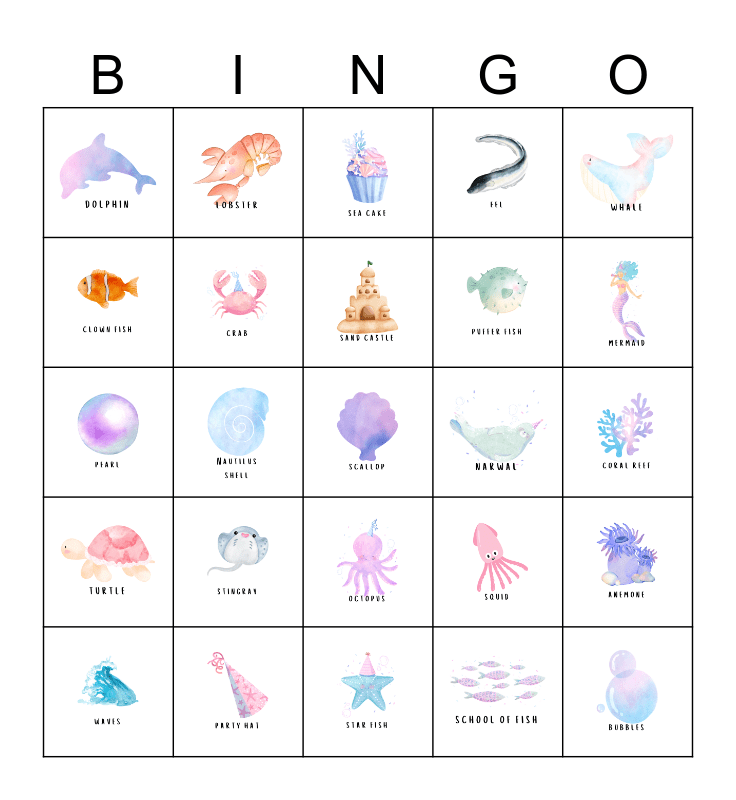 Mermaid Bingo Card