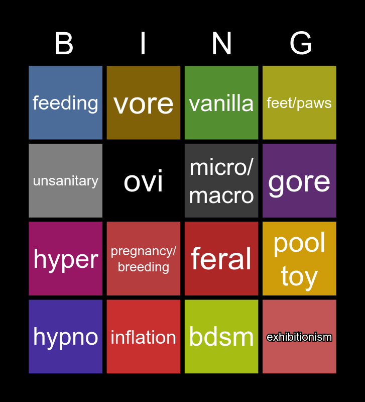 furaffinity bingo Card