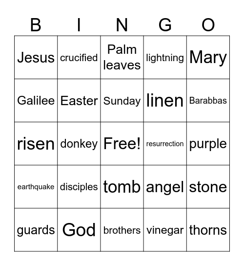 Easter Sunday Bingo Card