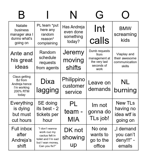 Sad RTM life Bingo Card