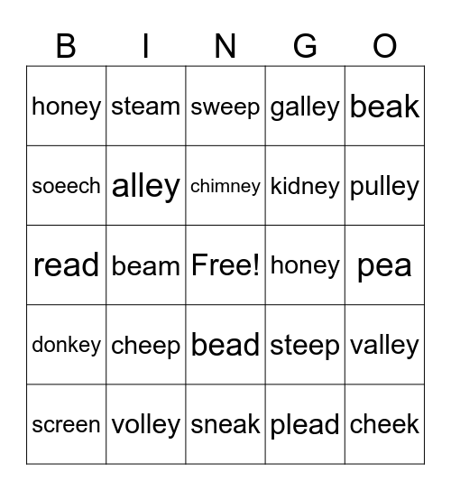 Lesson 85 (ee ea ey) Bingo Card