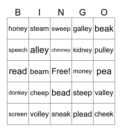 Lesson 85 (ee ea ey) Bingo Card