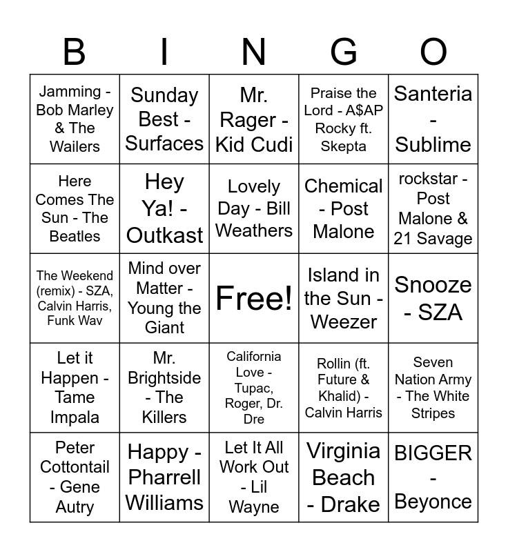 BOOGIE BINGO Card