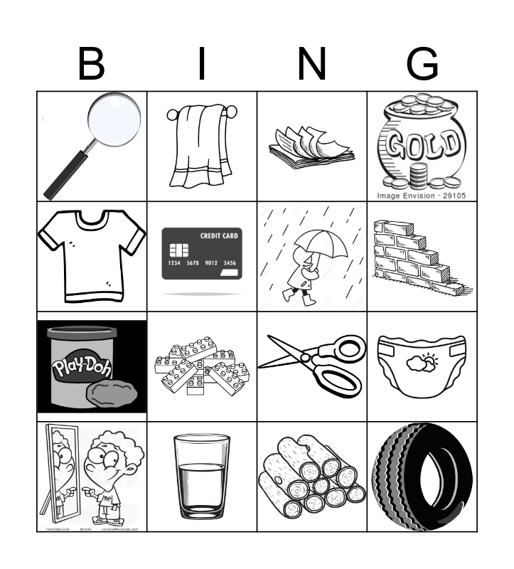 Materials Bingo Card