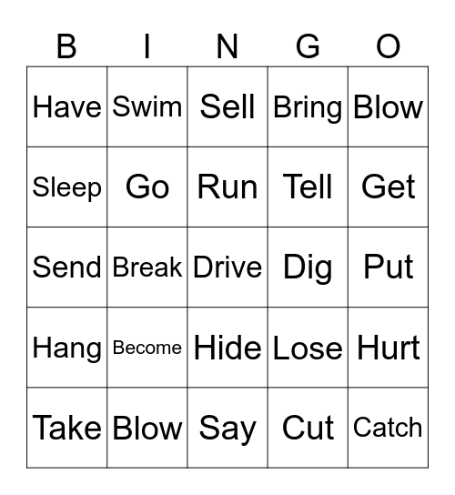 Irregular Verbs Bingo Card