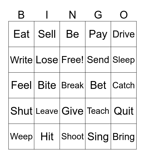 Irregular Verbs Bingo Card