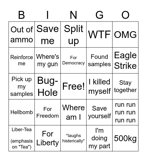 Helldivers 2 Bingo Card