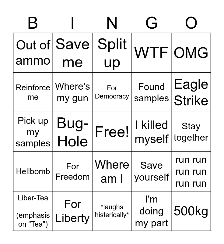 Helldivers 2 Bingo Card