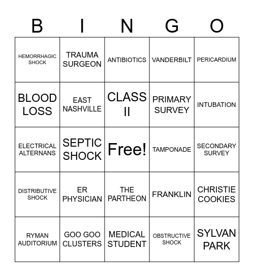 TRAUMA Bingo Card