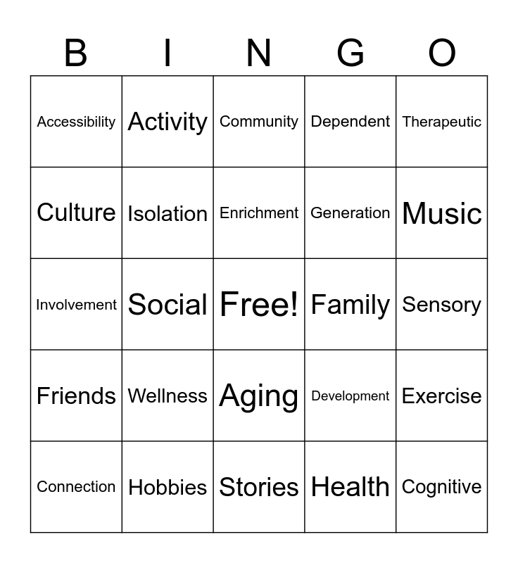 Social Life of Elder Adults Bingo Card