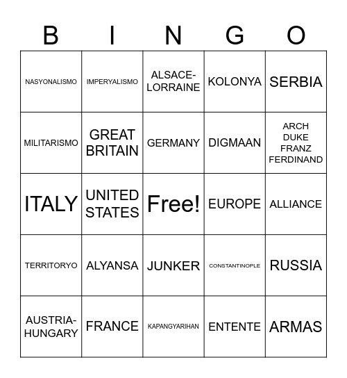WORLD WAR Bingo Card