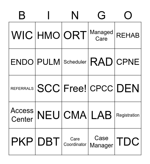 PAIENT ACCESS Bingo Card