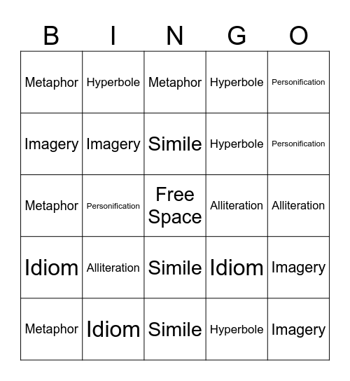 Figurative Language Bingo Card