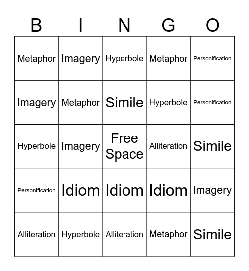 Figurative Language Bingo Card