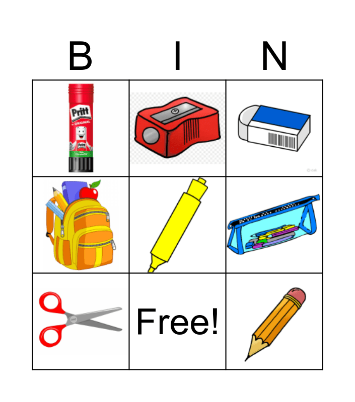 school objects Bingo Card