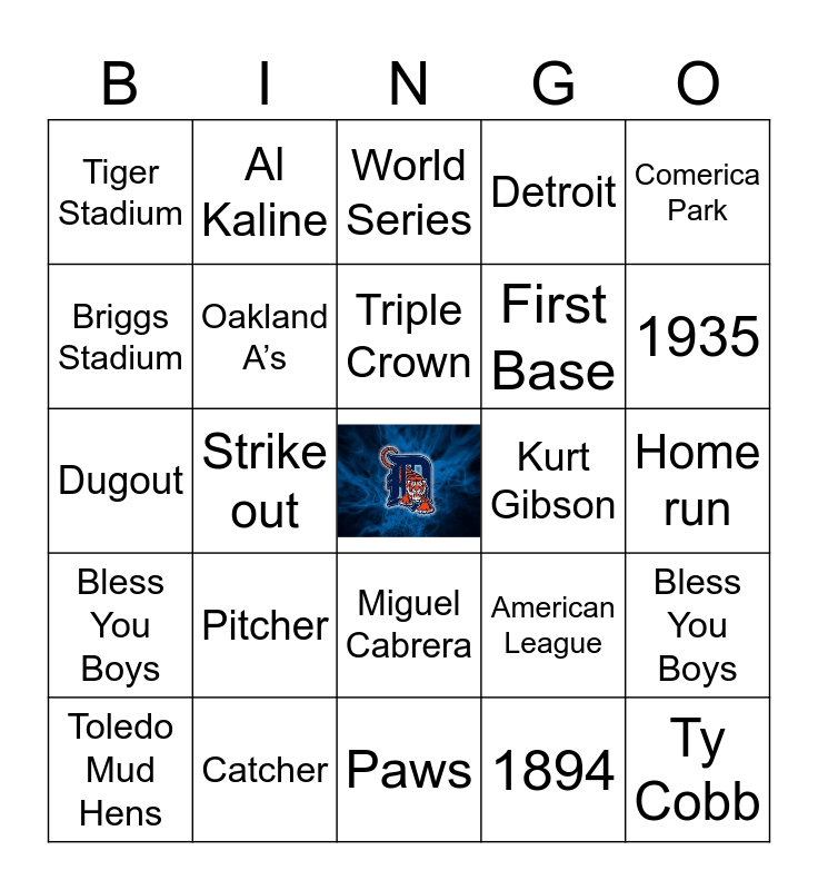 DETROIT TIGERS Bingo Card