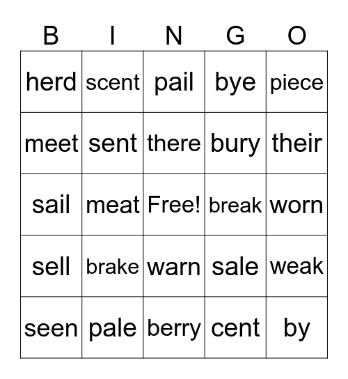 Sound Alike Words Bingo Card