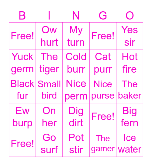 Medial & Final 'er' Bingo! Bingo Card
