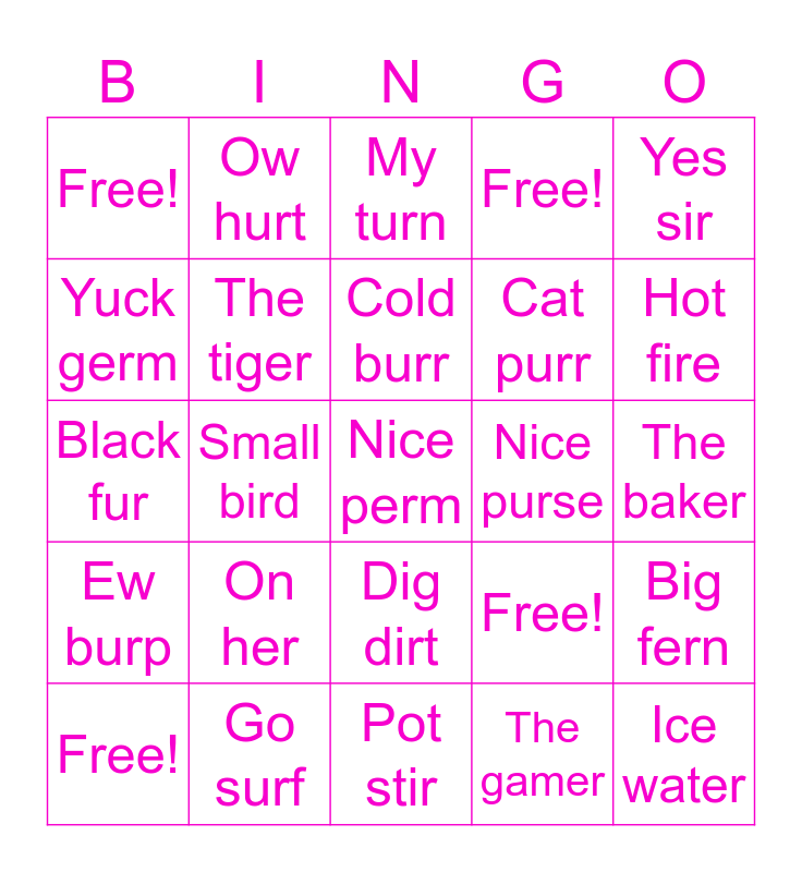Medial & Final 'er' Bingo! Bingo Card