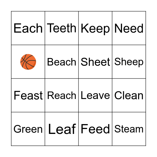 Vowel Teams (-ee/-ea) Bingo Card