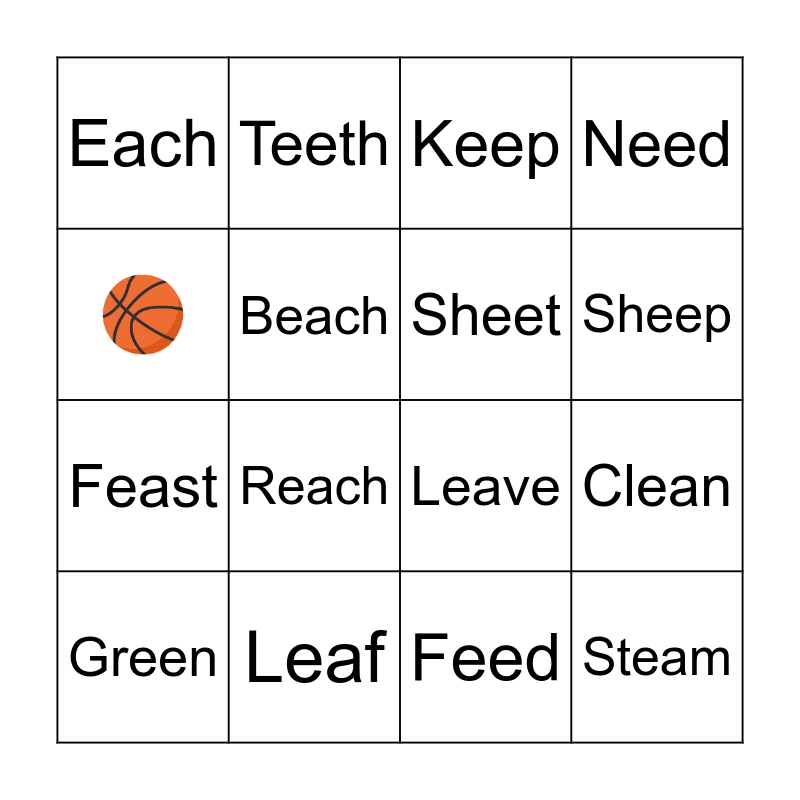 Vowel Teams (-ee/-ea) Bingo Card