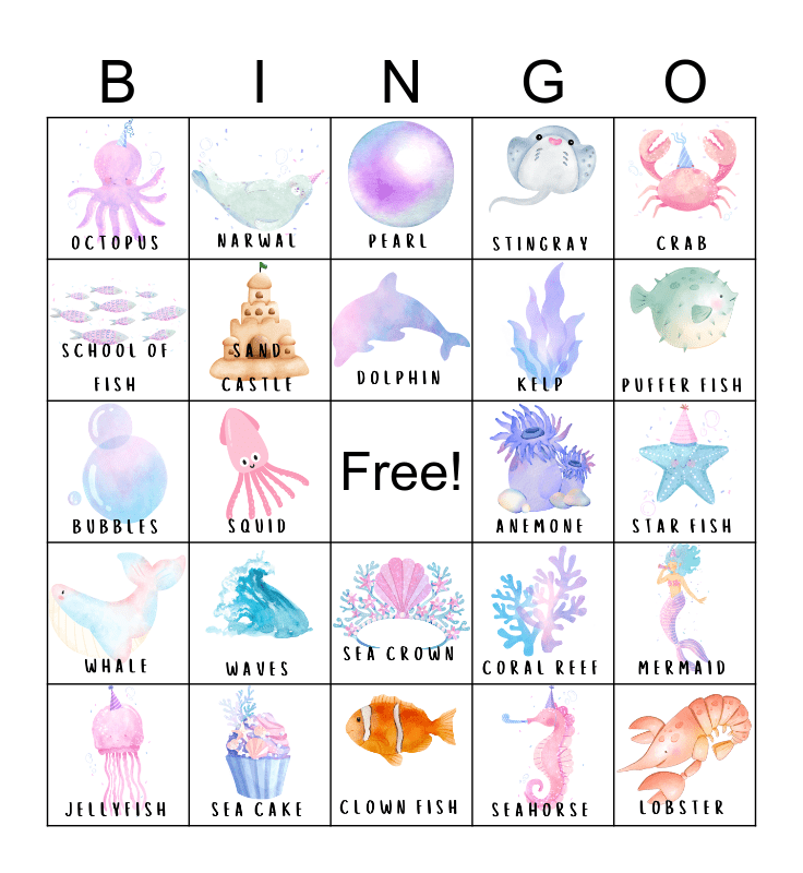 Mermaid Bingo Card