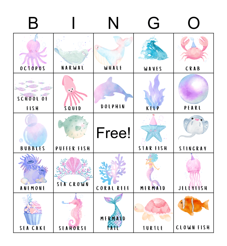 Mermaid Bingo Card