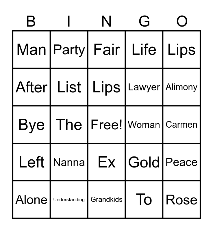 Carmen’s D-Party Bingo Card