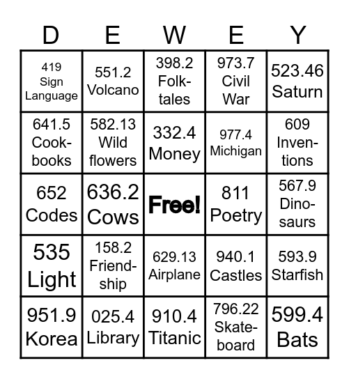 Dewey Bingo! Bingo Card