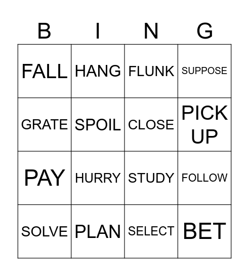 OXFORD ENGLISH VERBS Bingo Card