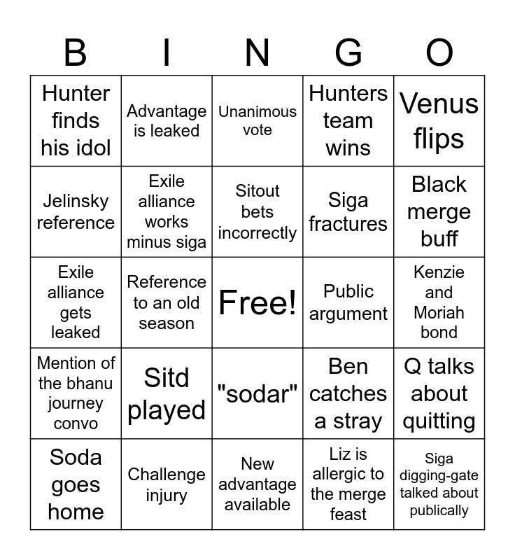 Survivor 46 bingo cardsit Bingo Card