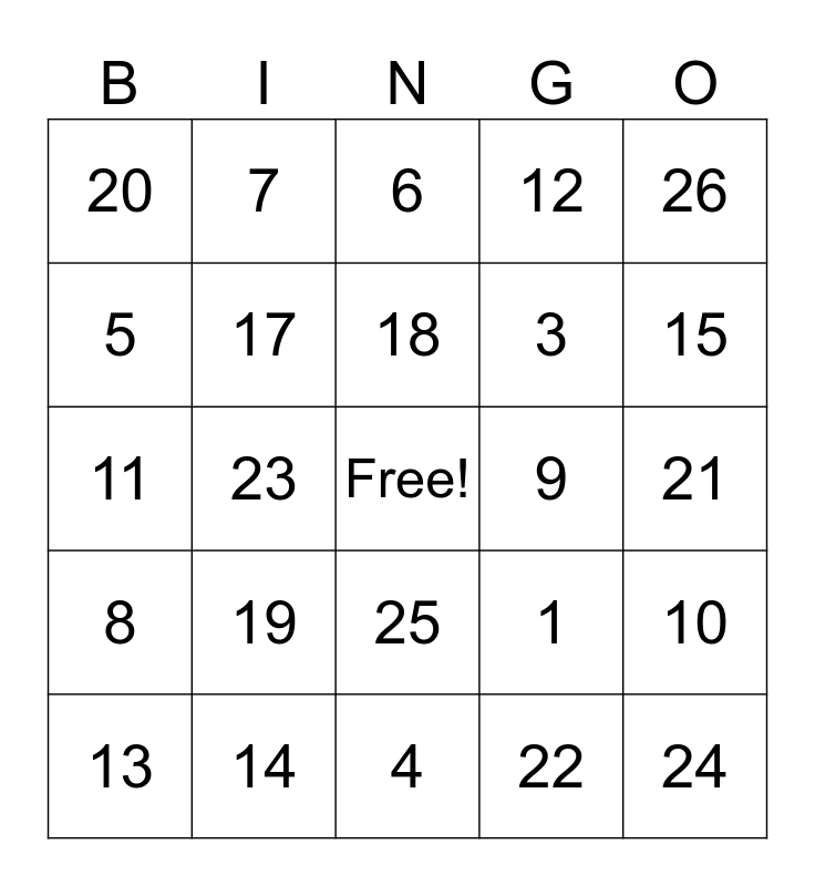 Amendments 1-27 BINGO Card