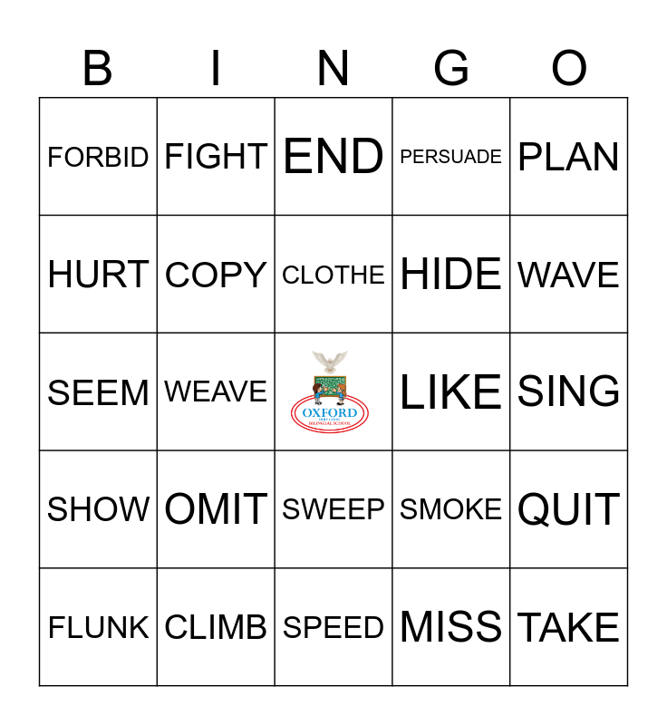 OXFORD BINGO VERBS Bingo Card