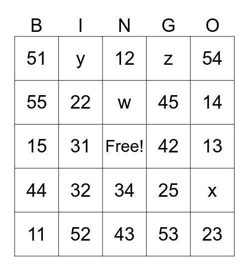 losers 101 Bingo Card