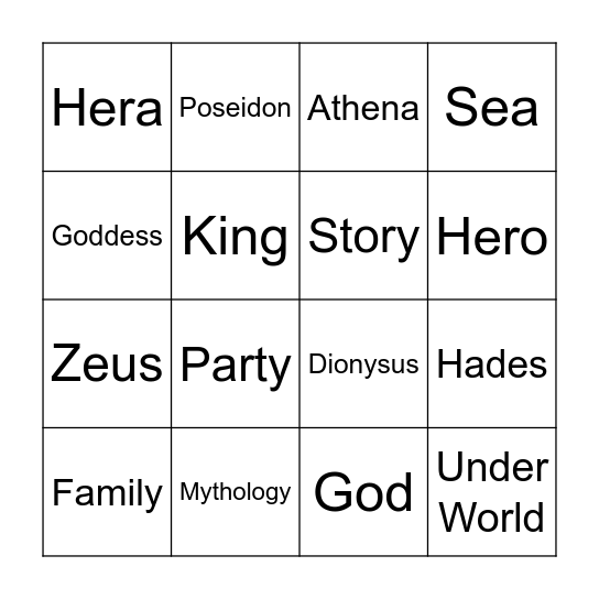 Greek Gods Bingo Card