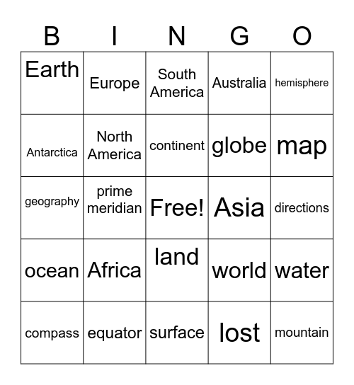 On the Map Bingo Card