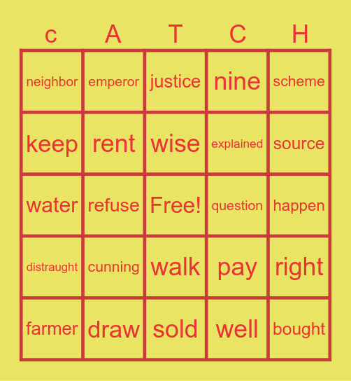 WORD BINGO CATCH UP FRIDAY Bingo Card